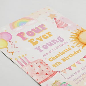 Four Ever Young Invitation Template Girl 4th Birthday Invite Spring ...