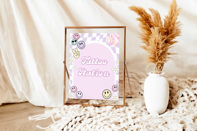 Groovy Birthday Party Decor 70' Daisy Tattoo Station Sign Decor Groovy ...