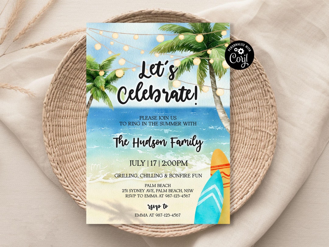 Beach Party Invitation Template Lets Celebrate Beach Invite Birthday ...