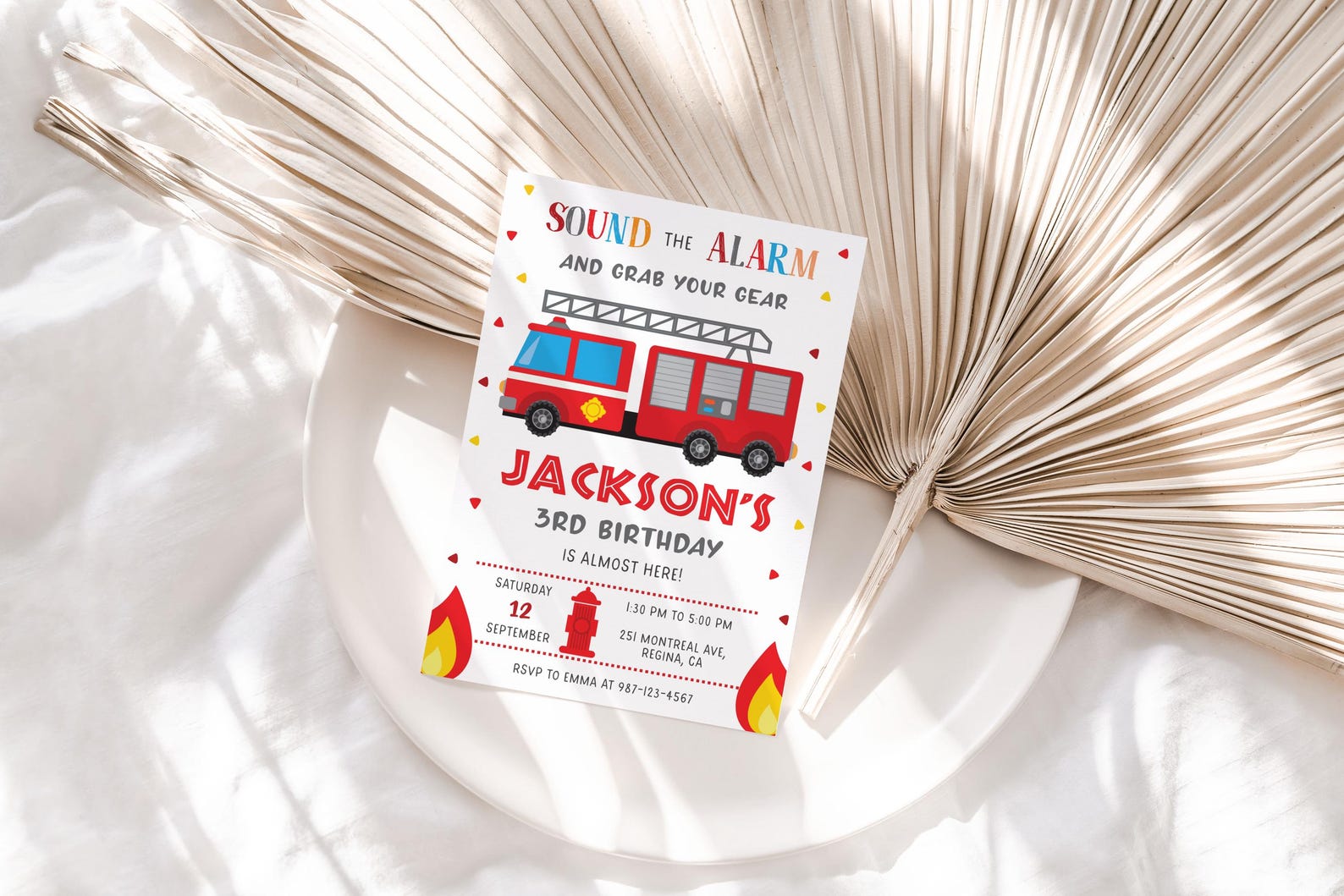 Fire Truck Birthday Invitation Firetruck Invitation Fire Engine ...