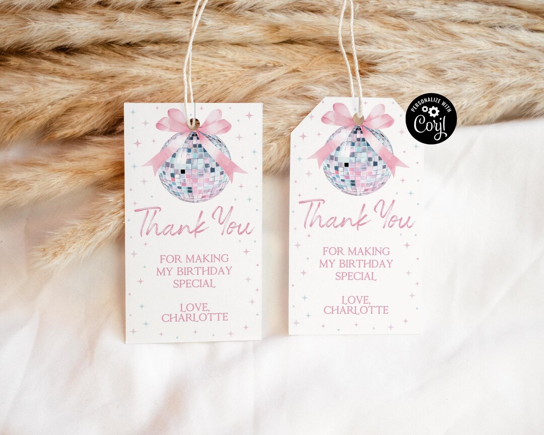 Disco Ball Birthday Thank You Tag ANY AGE Disco Party Disco Birthday ...