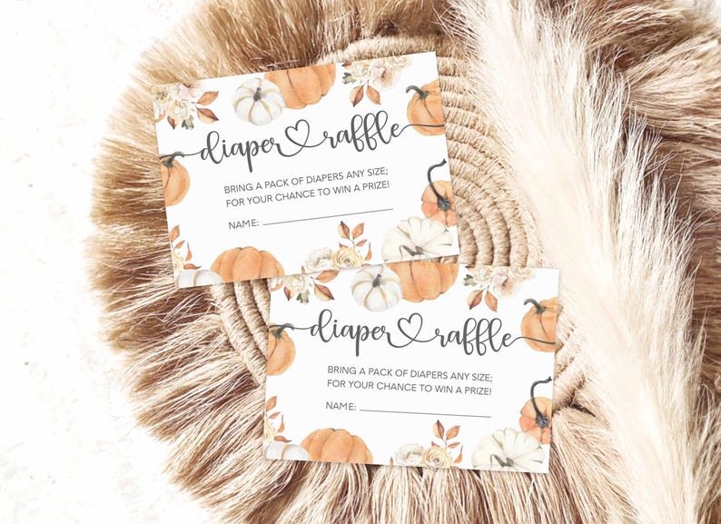 Fall Diaper Raffle Insert and Sign Baby Shower Neutral Pumpkin Baby ...