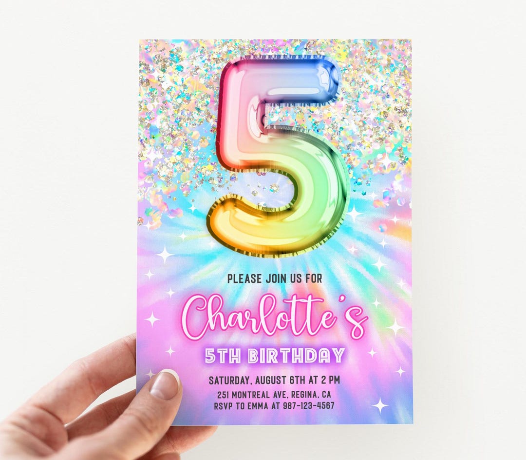 Glow 5th Birthday Invitation Template Glitter Birthday Party Invite ...