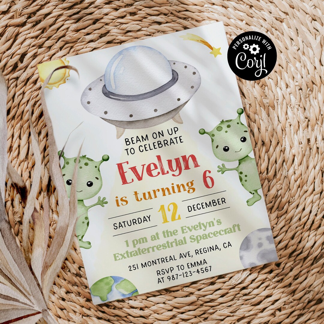 Editable Alien Birthday Invitation UFO Birthday Party Invite Space ...