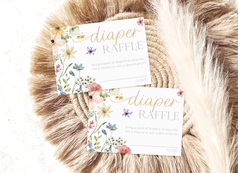 Wildflower Diaper Raffle Sign Card Wild Flower Baby Shower Diaper ...
