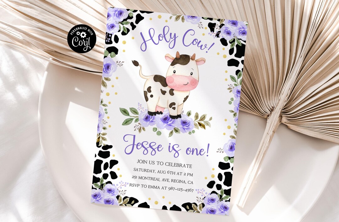 Editable Holy Cow Im One Holy Cow Invitation Holy Cow Birthday 1st ...