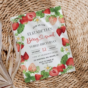 Editable Berry Sweet Birthday Invitation Template Berry First ...