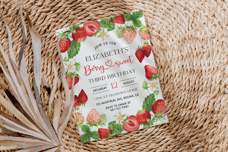 Editable Berry Sweet Birthday Invitation Template Berry First ...