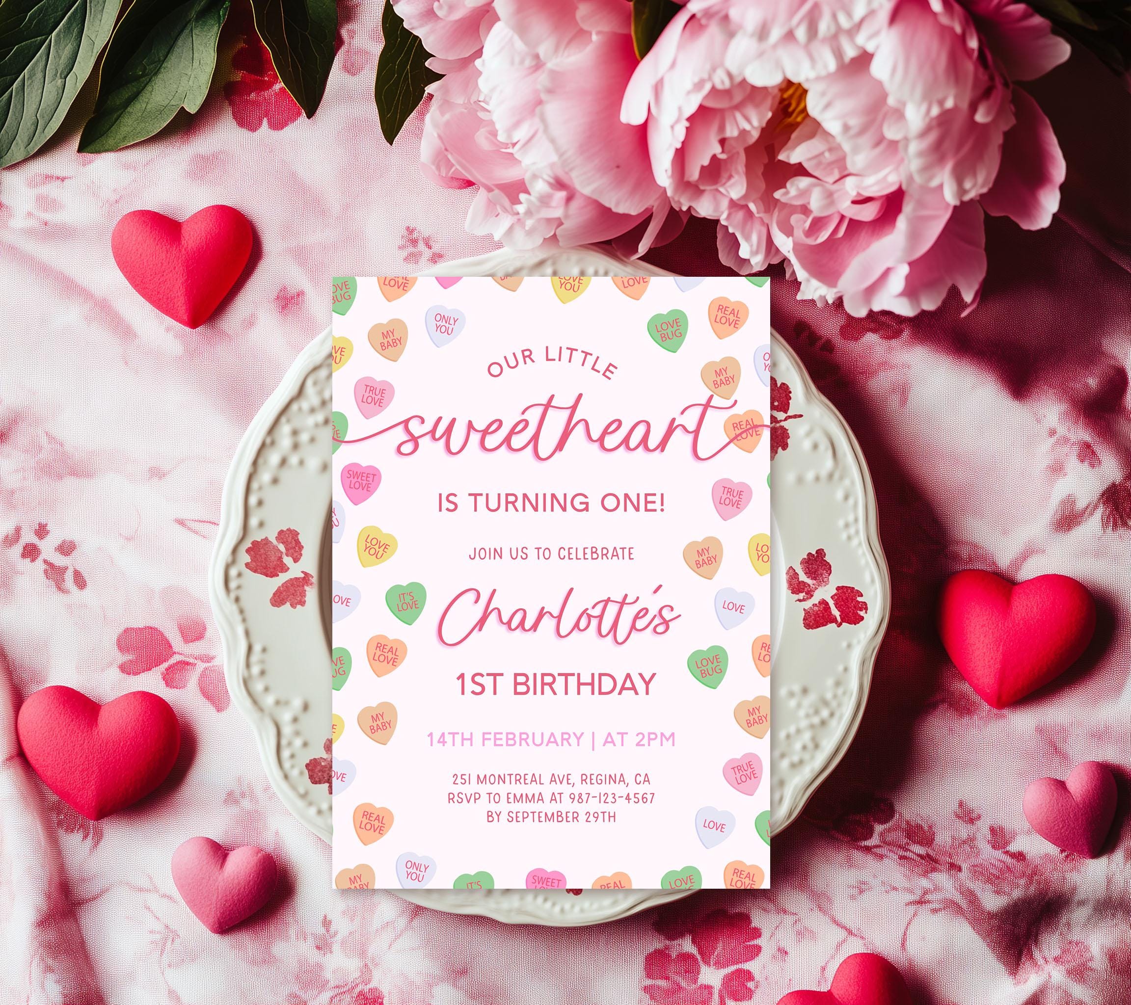 Editable Sweetheart Candy Hearts Birthday Invitation Conversation ...