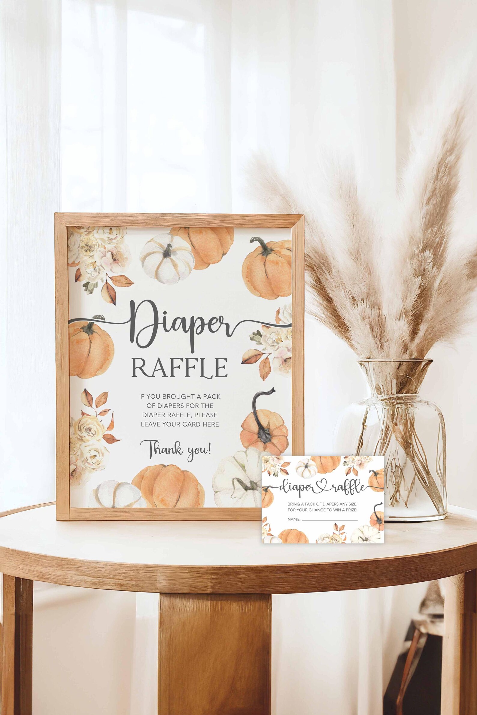 Fall Diaper Raffle Insert and Sign Baby Shower Neutral Pumpkin Baby ...