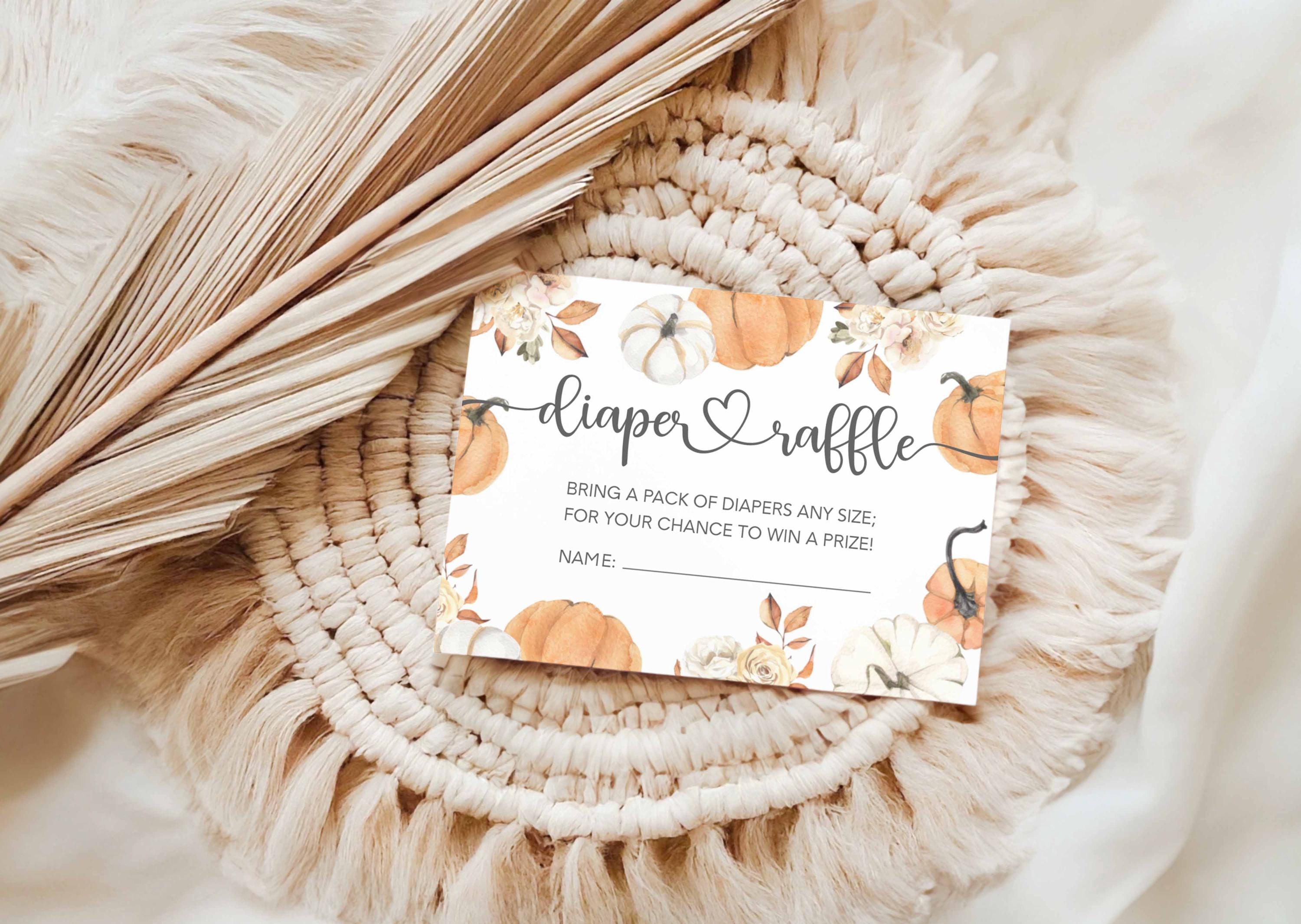 Fall Diaper Raffle Insert and Sign Baby Shower Neutral Pumpkin Baby ...