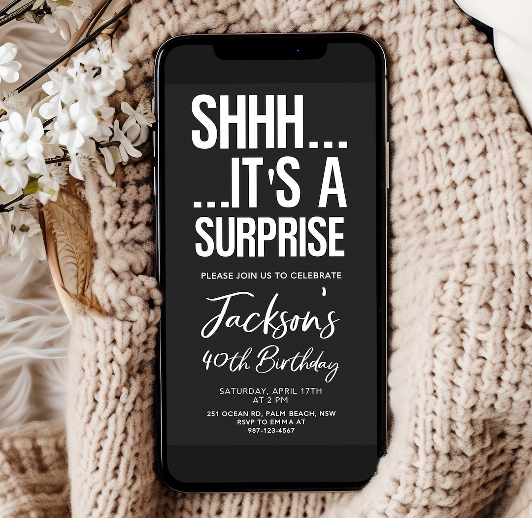 Editable Surprise Birthday Invitation Template Black Surprise ...