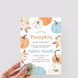 Blue Pumpkin Baby Shower Set Little Pumpkin Boy Pumpkin Invite Fall ...