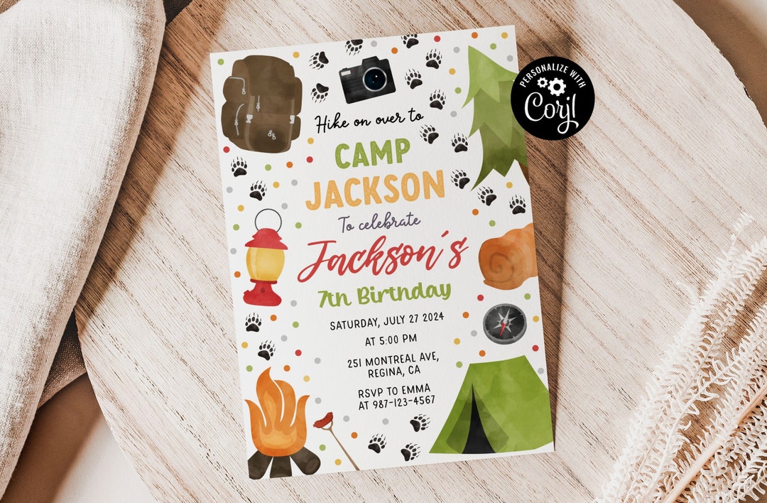 Editable Camping Birthday Invitation Template Camping Party Invitation ...