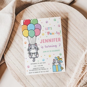Editable Cat Birthday Invitation Printable Kitten Invite Digital ...