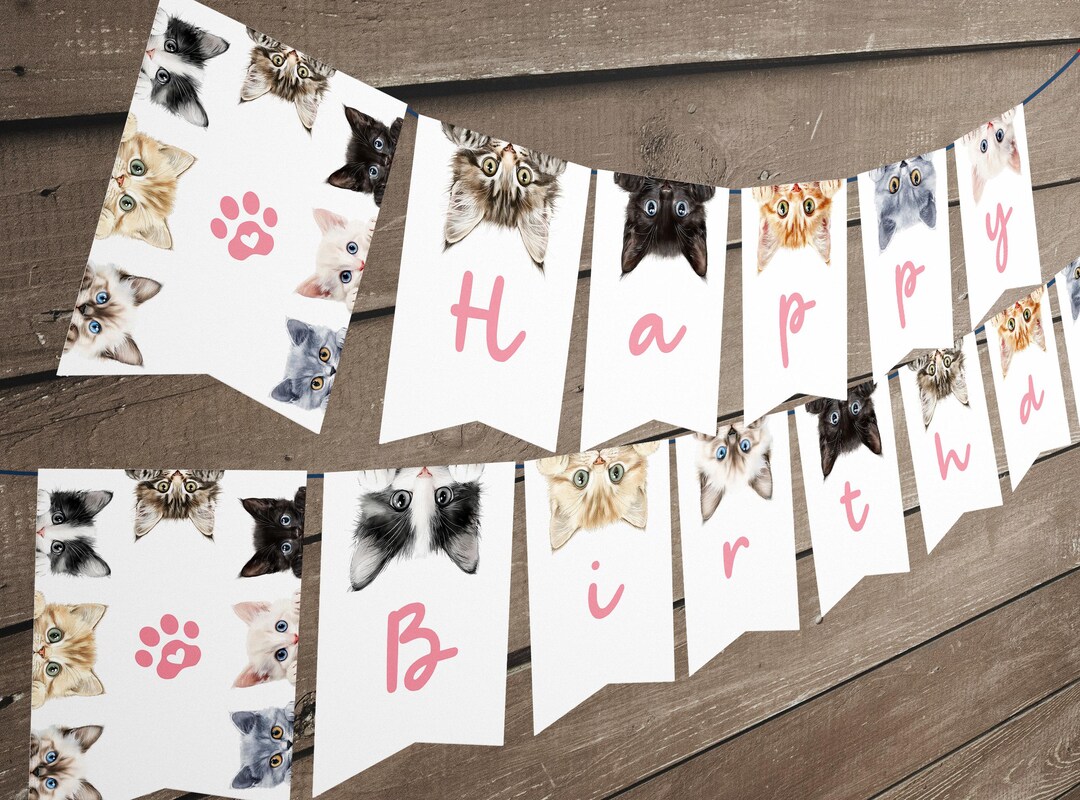 Kitten Banner Template Cat Birthday Banner Pawty Decor Kitten Birthday ...