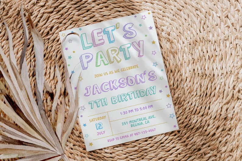 Minimalist Birthday Party Invitation 7th Birthday Invite 7 Year Old ...