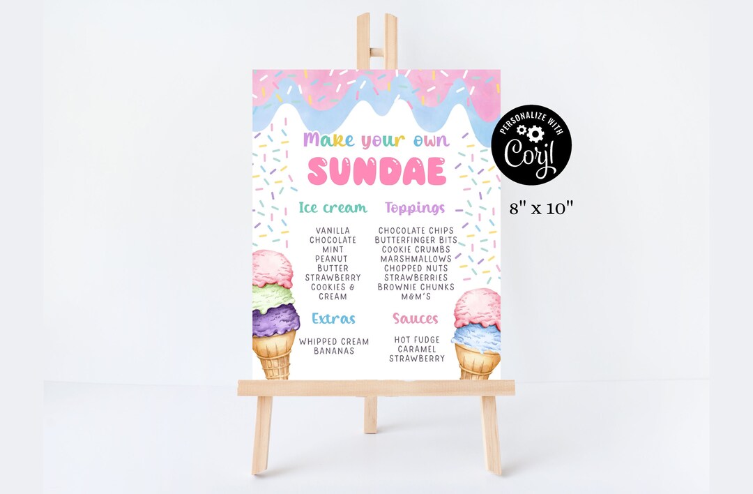 Editable Ice Cream Sundae Sign Three Scoops of Fun Ice Cream Party ...