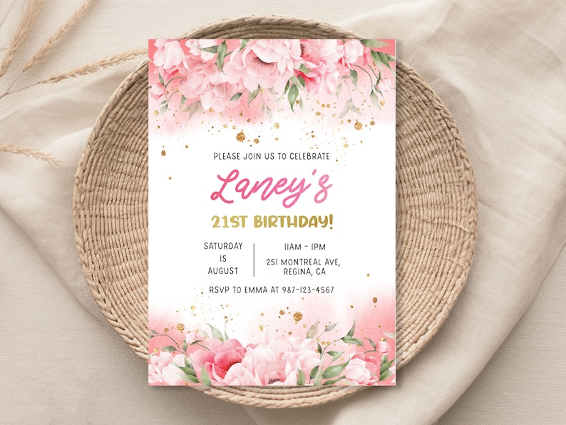 Editable Floral Birthday Party Invite Instant Download Watercolor ...