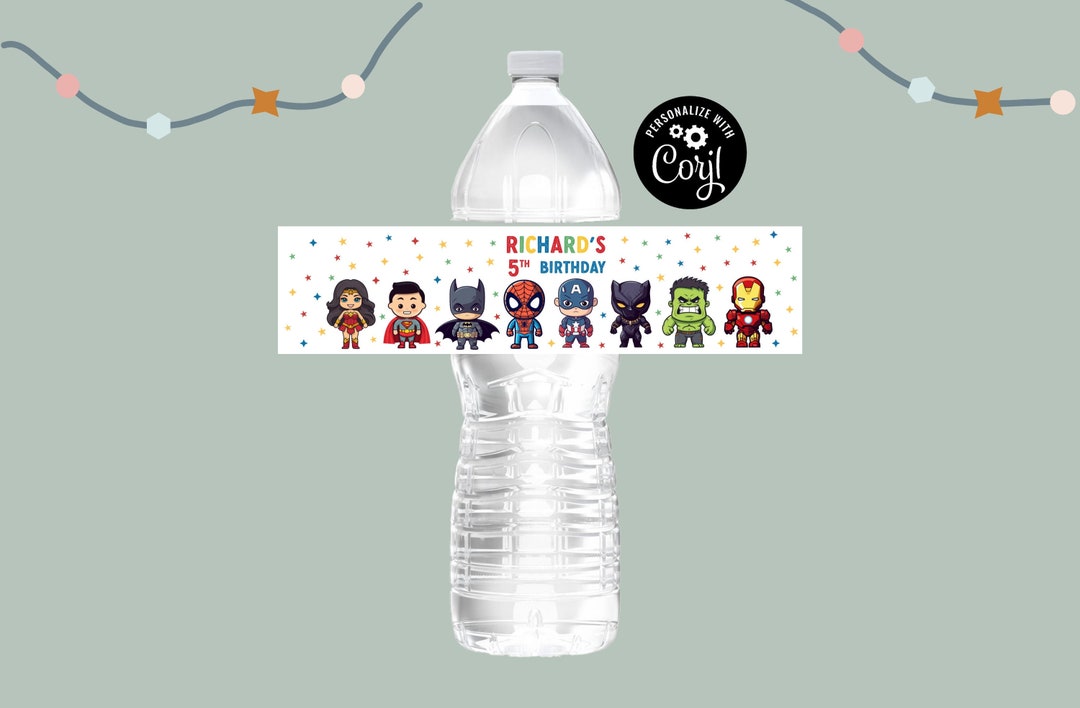 Editable Superheroes Birthday Bottle Label Superhero Birthday Bottle ...