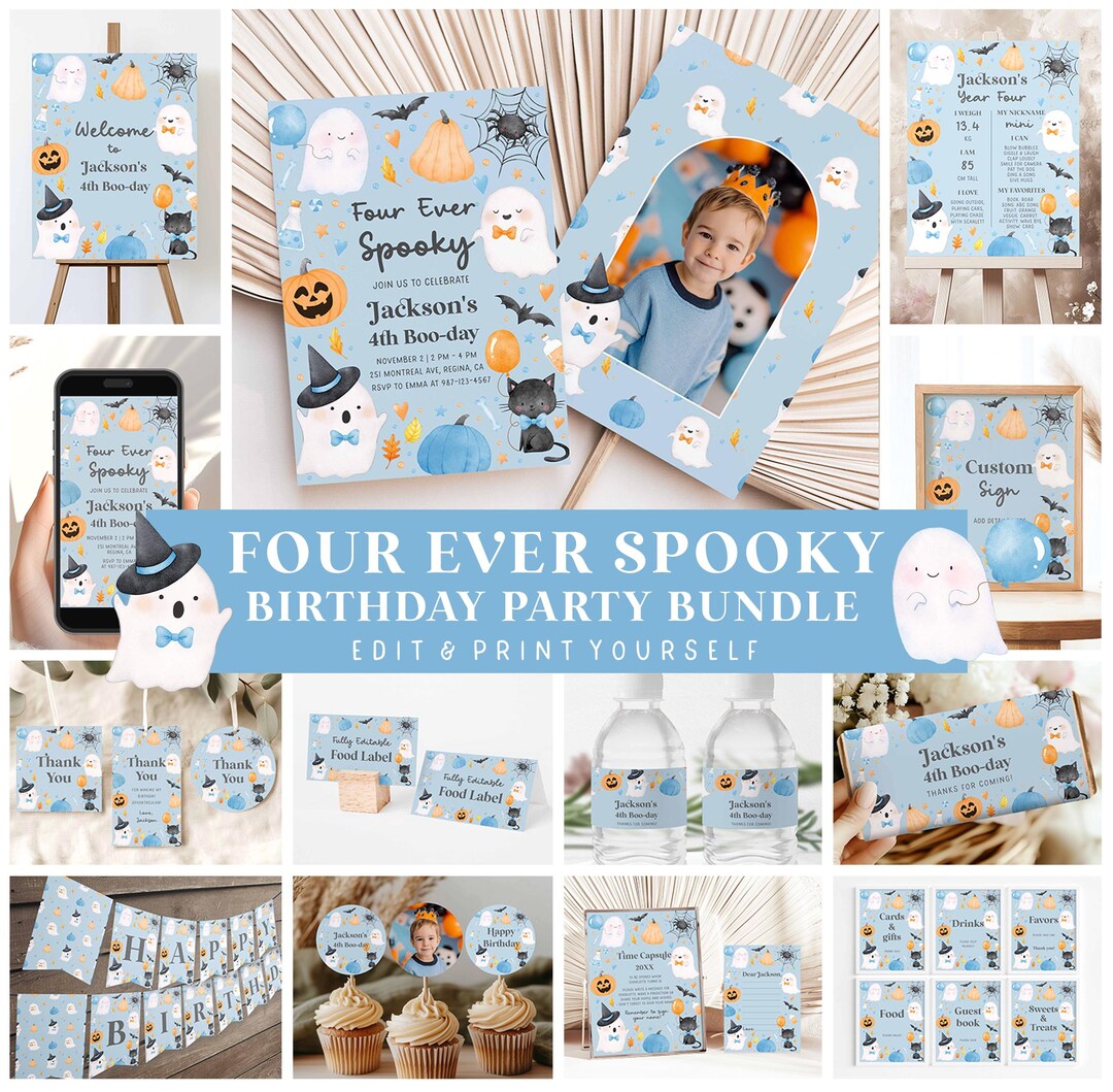 Four Ever Spooky Invitation Template Halloween Bundle 4th Birthday ...