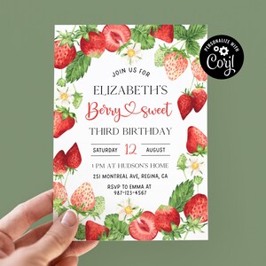 Editable Berry Sweet Birthday Invitation Template Berry First ...