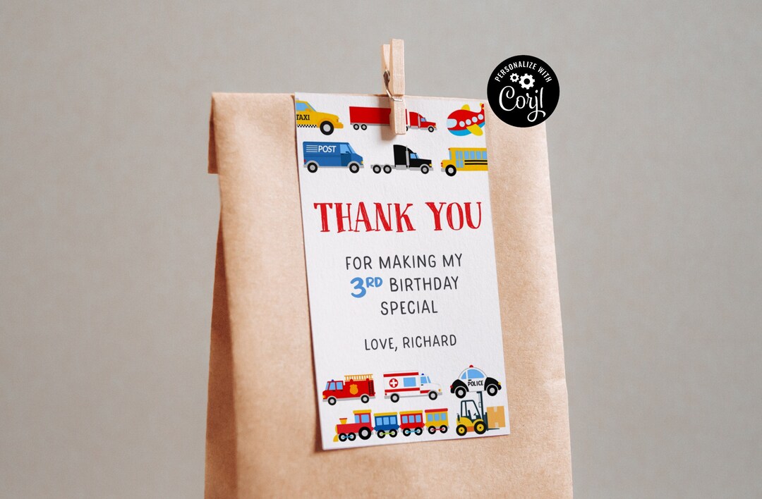 Editable Transportation Birthday Gift Tag Honk Beep Choo Choo Train ...