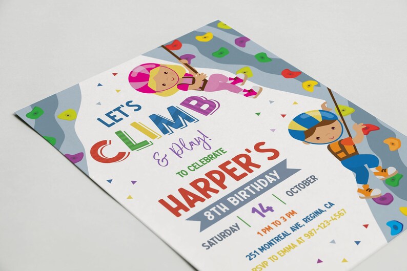 Editable Rock Climbing Birthday Invitation Indoor Climbing Party Invite ...