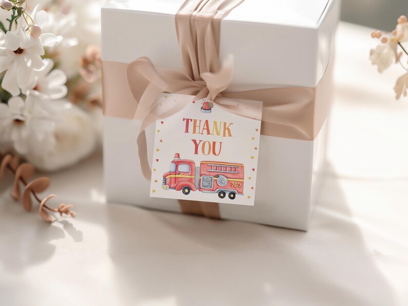 Fire Truck Birthday Thank You Tag Firetruck Gift Tag Fire Engine Favour ...