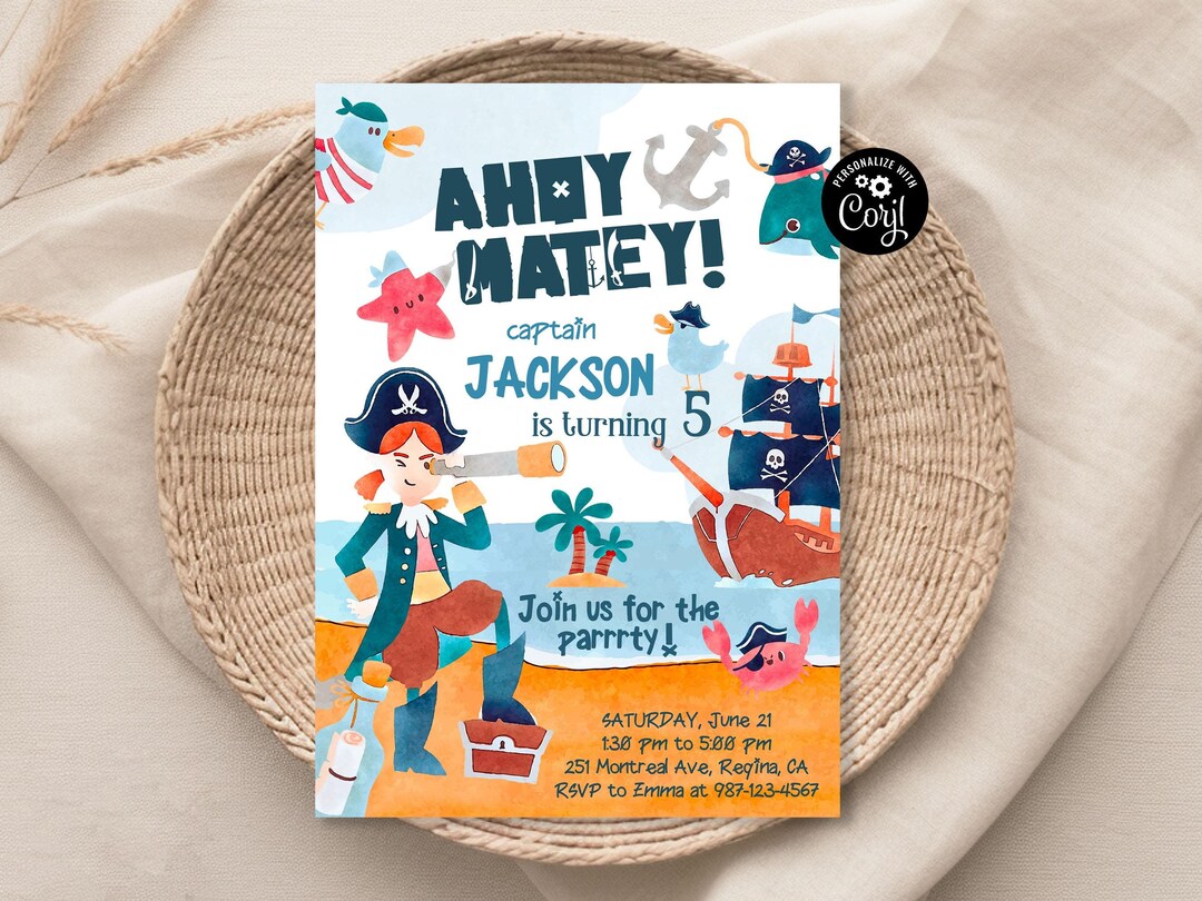 Editable Pirate Invitation Pirate Birthday Invitation Pirate Invite ...