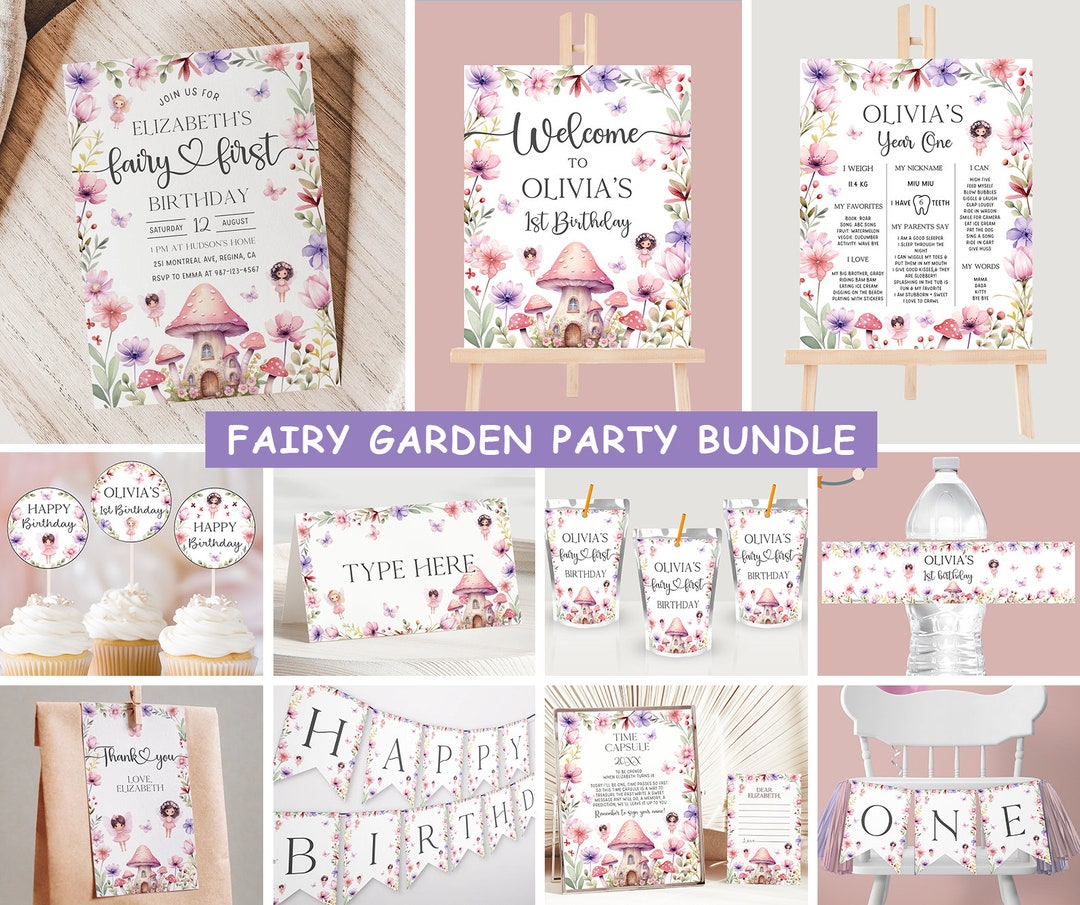 Editable Fairy First Birthday Party Bundle Magical Enchanted Fairy 1st ...