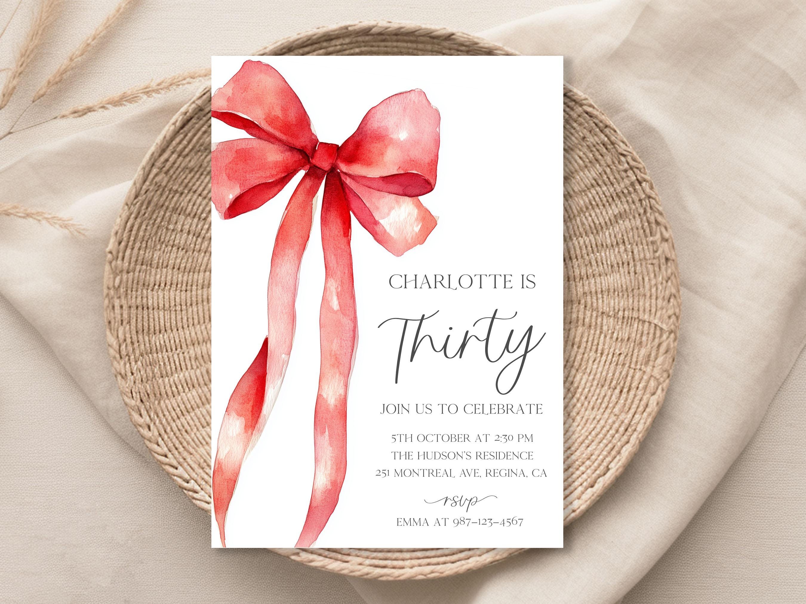 Coquette Red Bow Editable Invitation for Her Thirtieth Birthday Party ...