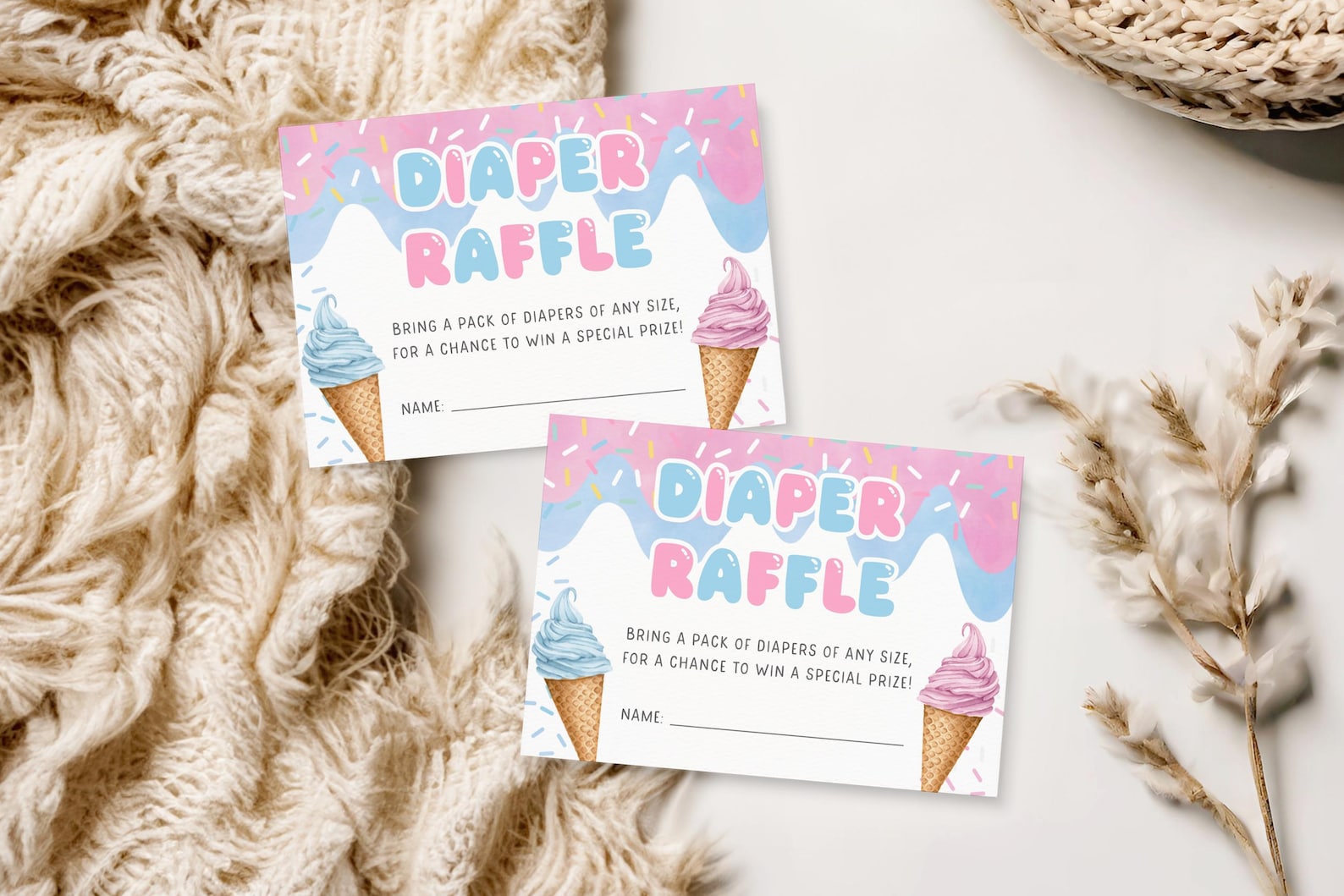 Diaper Raffle Template Ice Cream Gender Reveal Diaper Request Card Baby ...