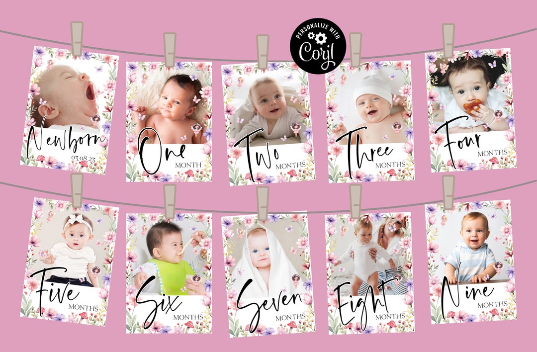 Editable Fairy First Monthly Milestone Birthday Banner Magical ...