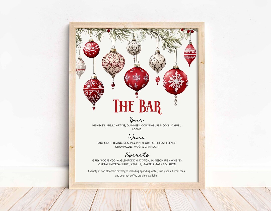 Christmas Bar Menu Christmas Bar Sign Holiday Bar Sign Holiday Bar Menu ...