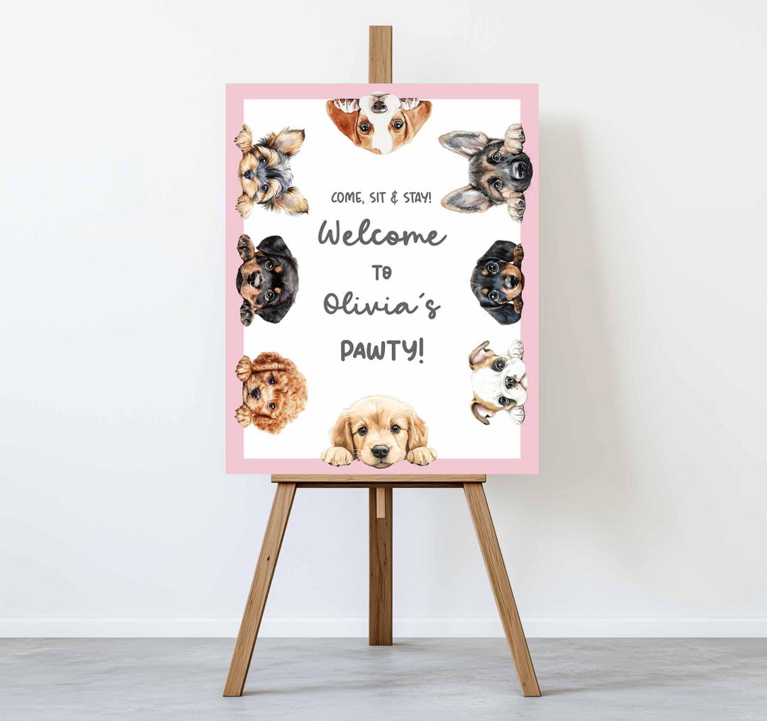 Editable Puppy Birthday Welcome Sign Dog Party Sign Template Girl Dog ...
