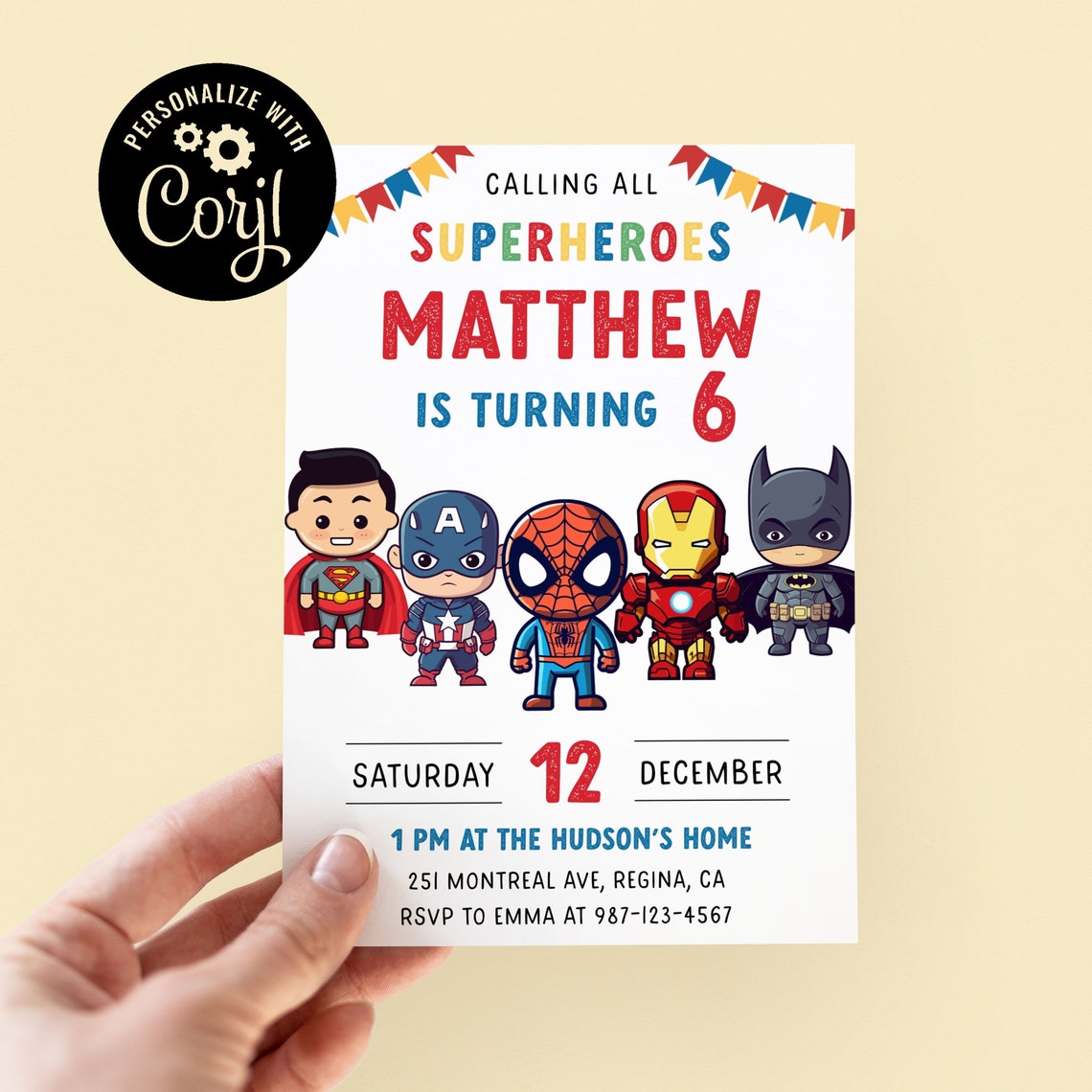Editable Superheroes Birthday Invitation Template Printable Birthday ...