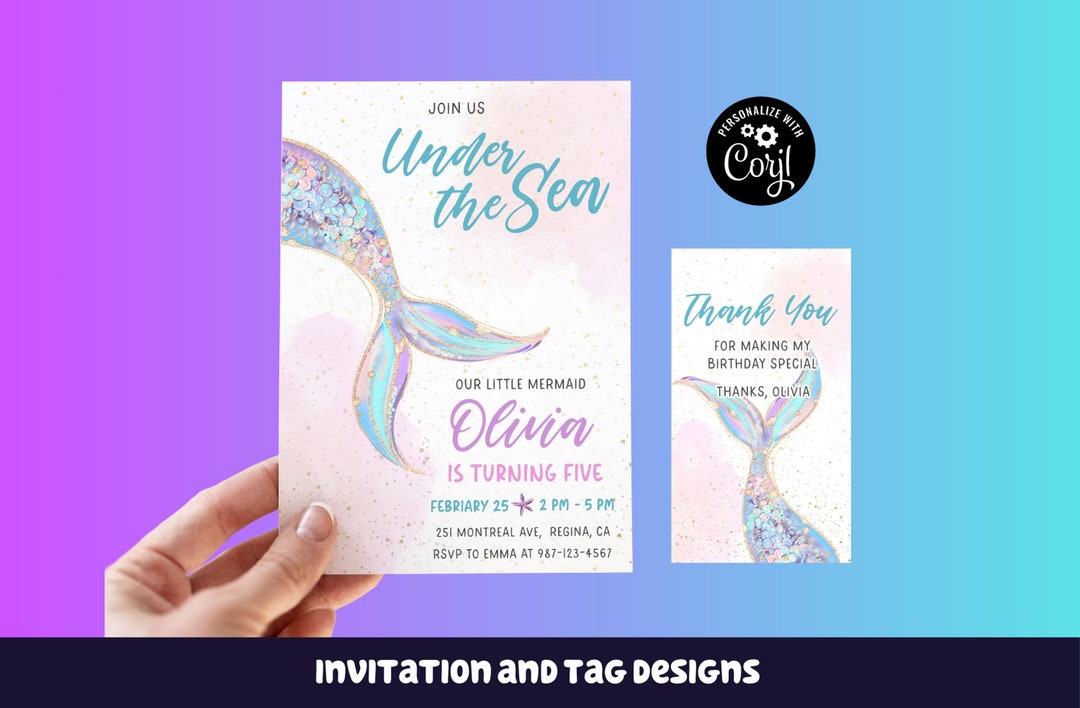 Editable Mermaid Tail Birthday Invitation Under the Sea Birthday Invite ...