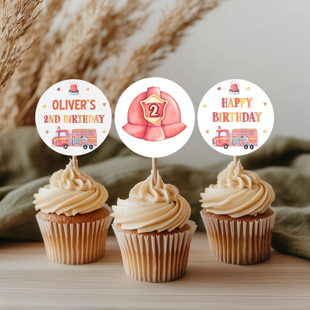 Firetruck Cupcake Toppers Fire Truck Cupcake Topper Fire Engine ...