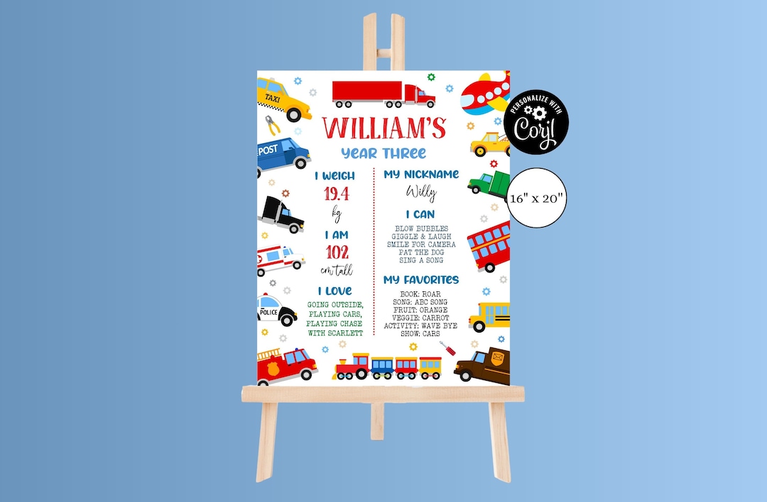 Editable Transportation Birthday Milestones Poster Honk Beep Choo Choo ...