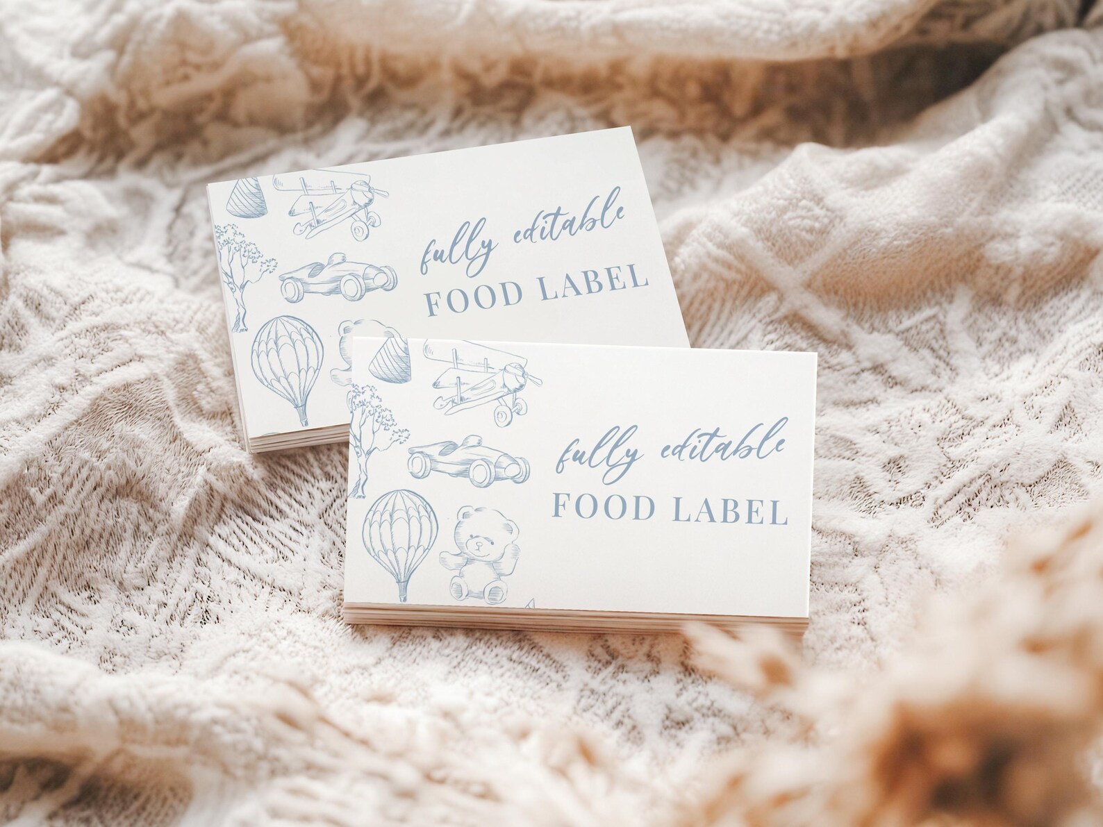 Dusty Blue Toile De Jouy Food Label Template Food Tent Blue Toile Baby ...
