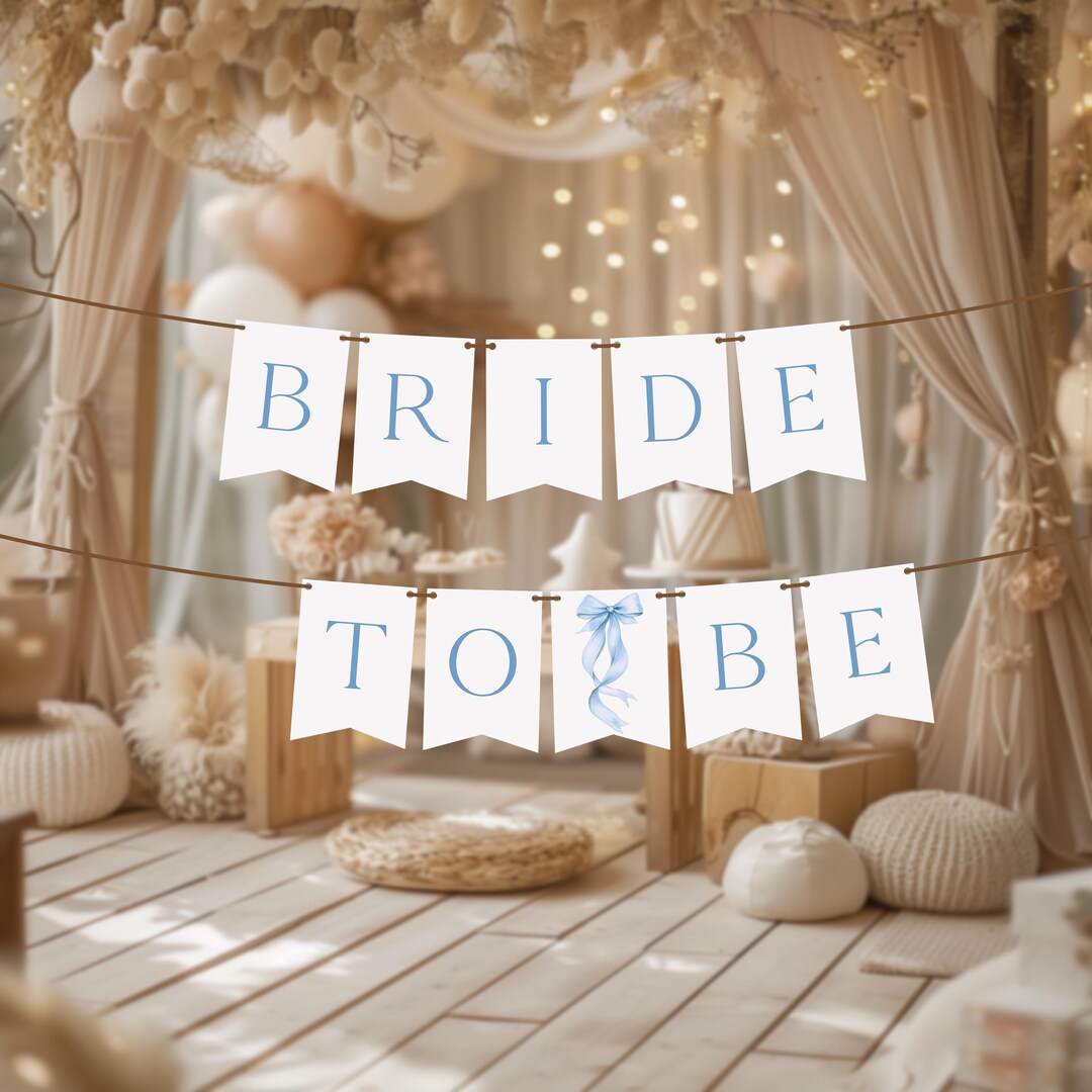 Bridal Shower Banner Bride to Be Bunting Bow Banner Blue Before I Do ...