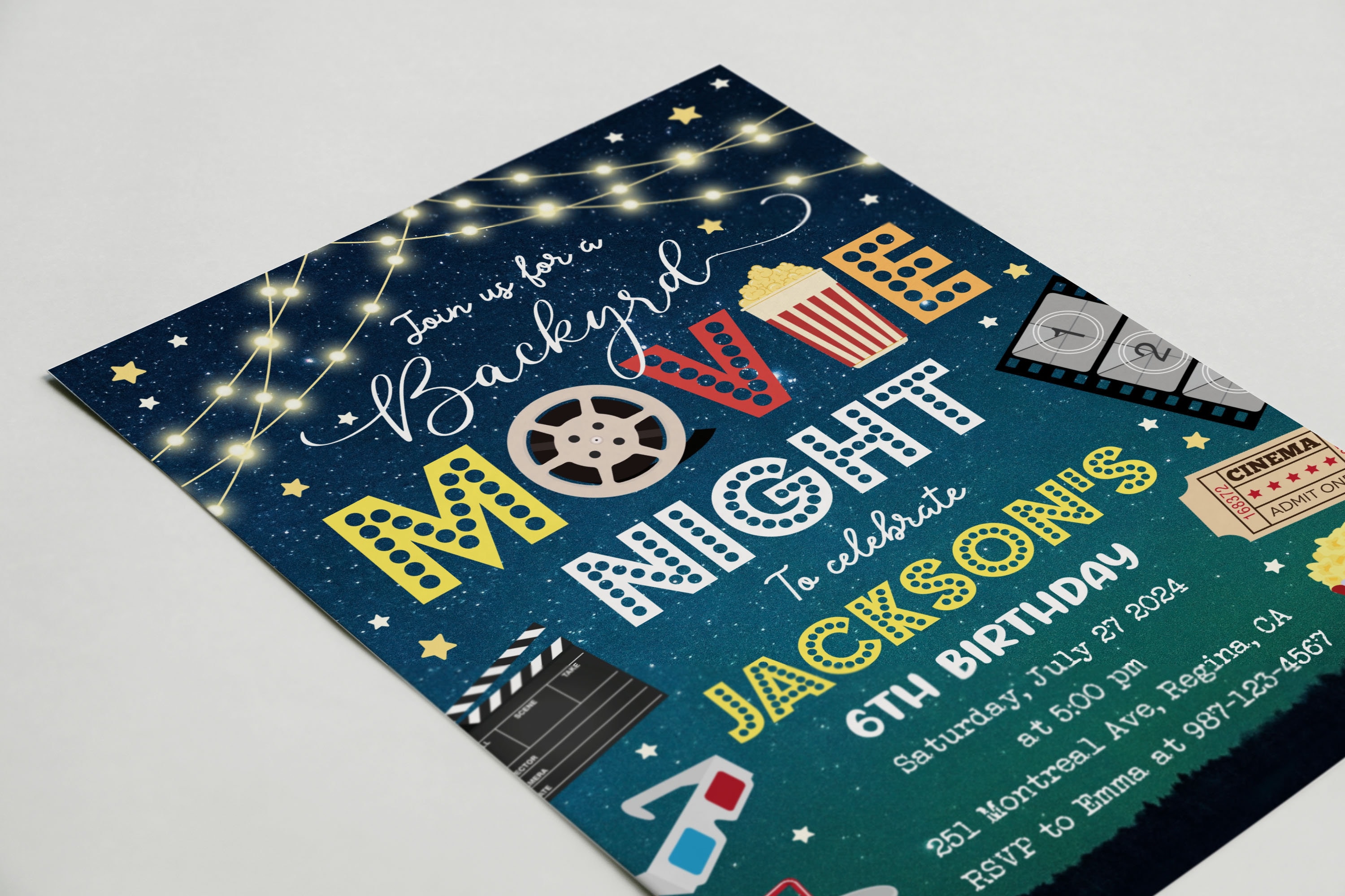 Editable Movie Birthday Invitation Printable Digital Kids Party Cinema ...