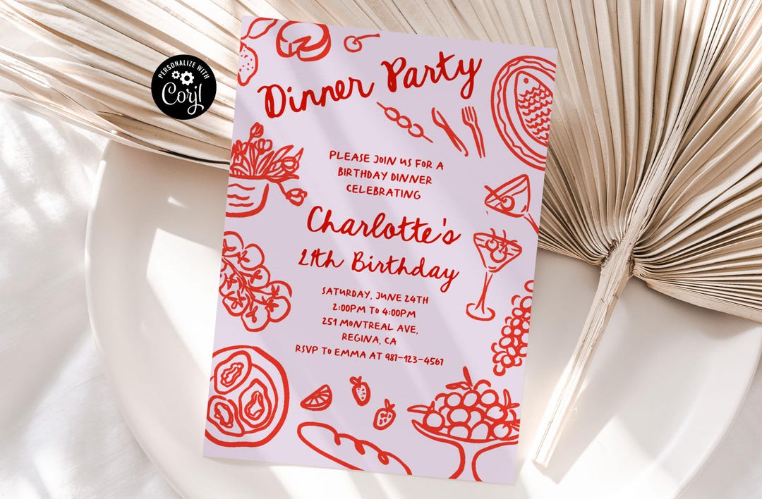 Chic Birthday Hand Drawn Invite Retro Invitation Whimsical Birthday ...