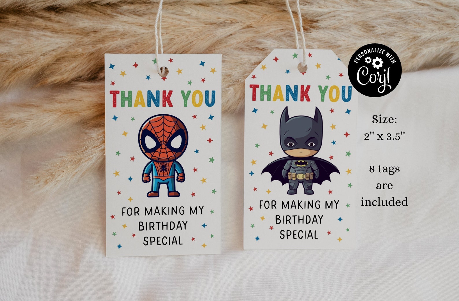 Editable Superheroes Birthday Thank You Tag Superhero Birthday Gift Tag ...