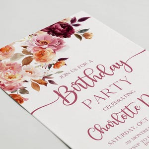 Fall Floral Birthday Party Invitation Boho Autumn Birthday Invite ...