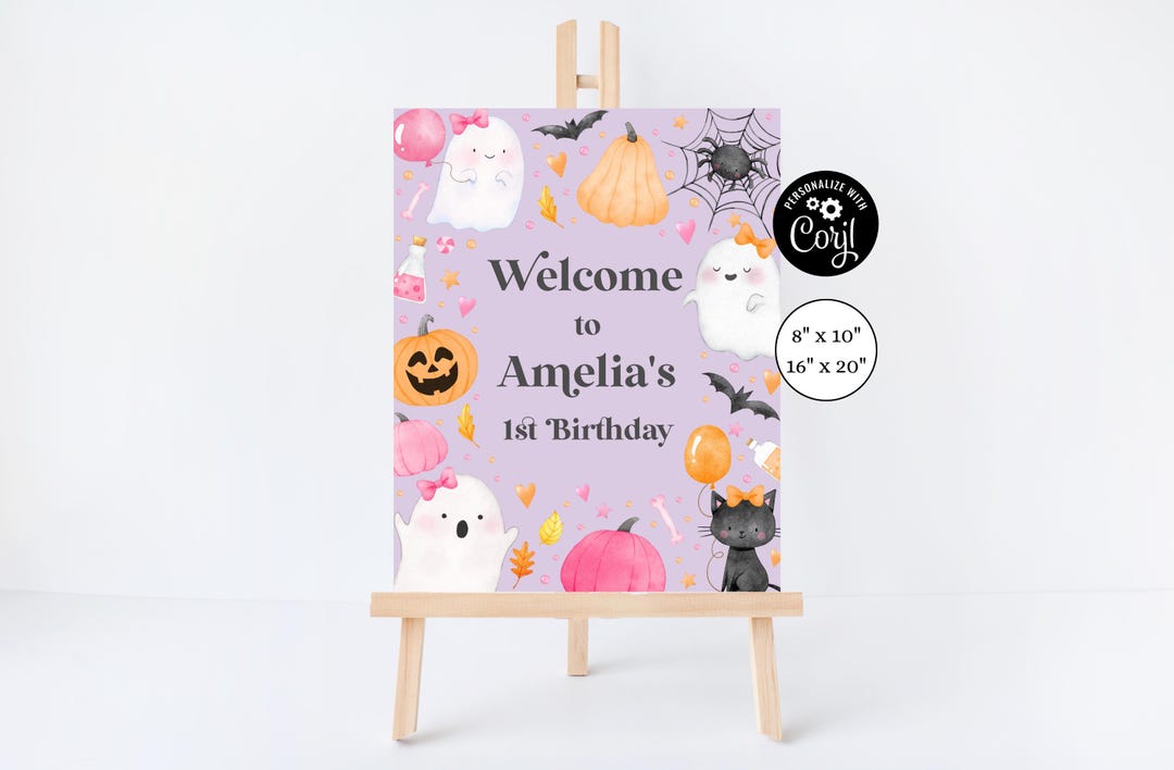 Spooky Welcome Sign Halloween Welcome Sign Cute Ghost ANY AGE Birthday ...