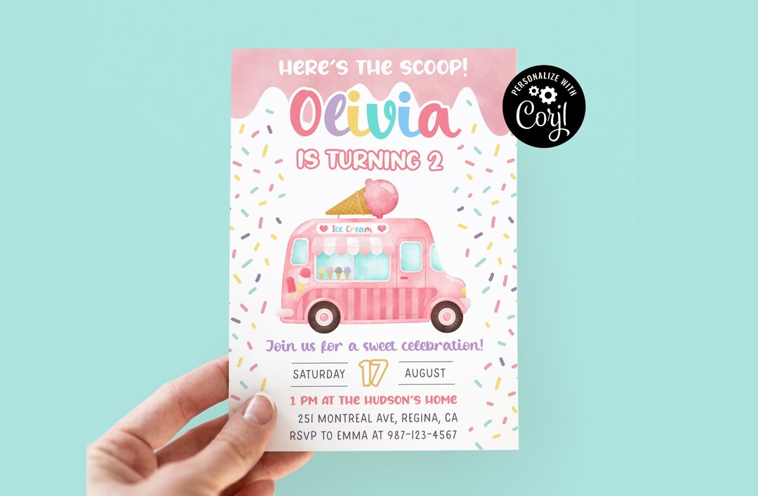 Ice Cream Truck Birthday Invitation Ice Cream Birthday Invitation Ice ...