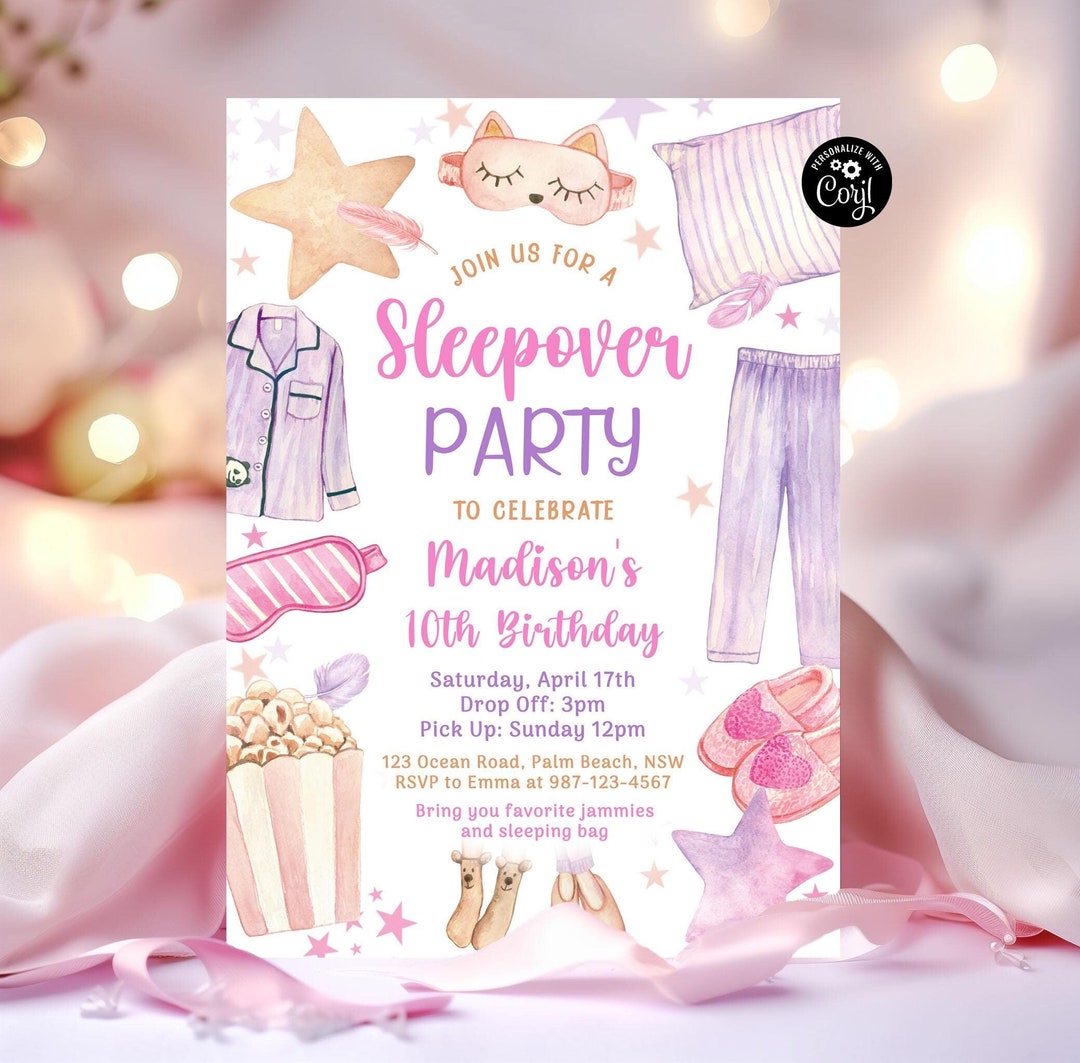 Editable Slumber Party Birthday Invitation Sleepover Birthday Invite ...