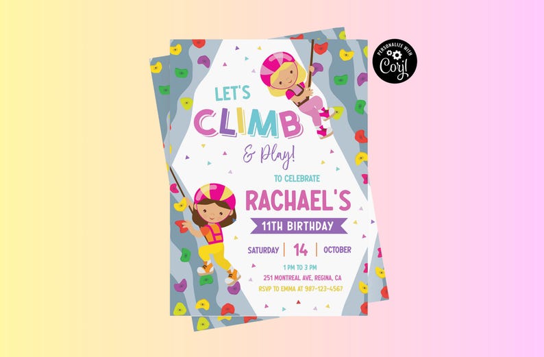 Editable Rock Climbing Birthday Invitation Indoor Climbing Party Invite ...